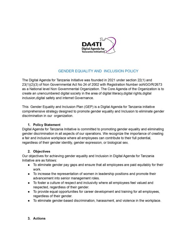 GENDER EQUALITY AND INCLUSION POLICY - digitalagendainitiative